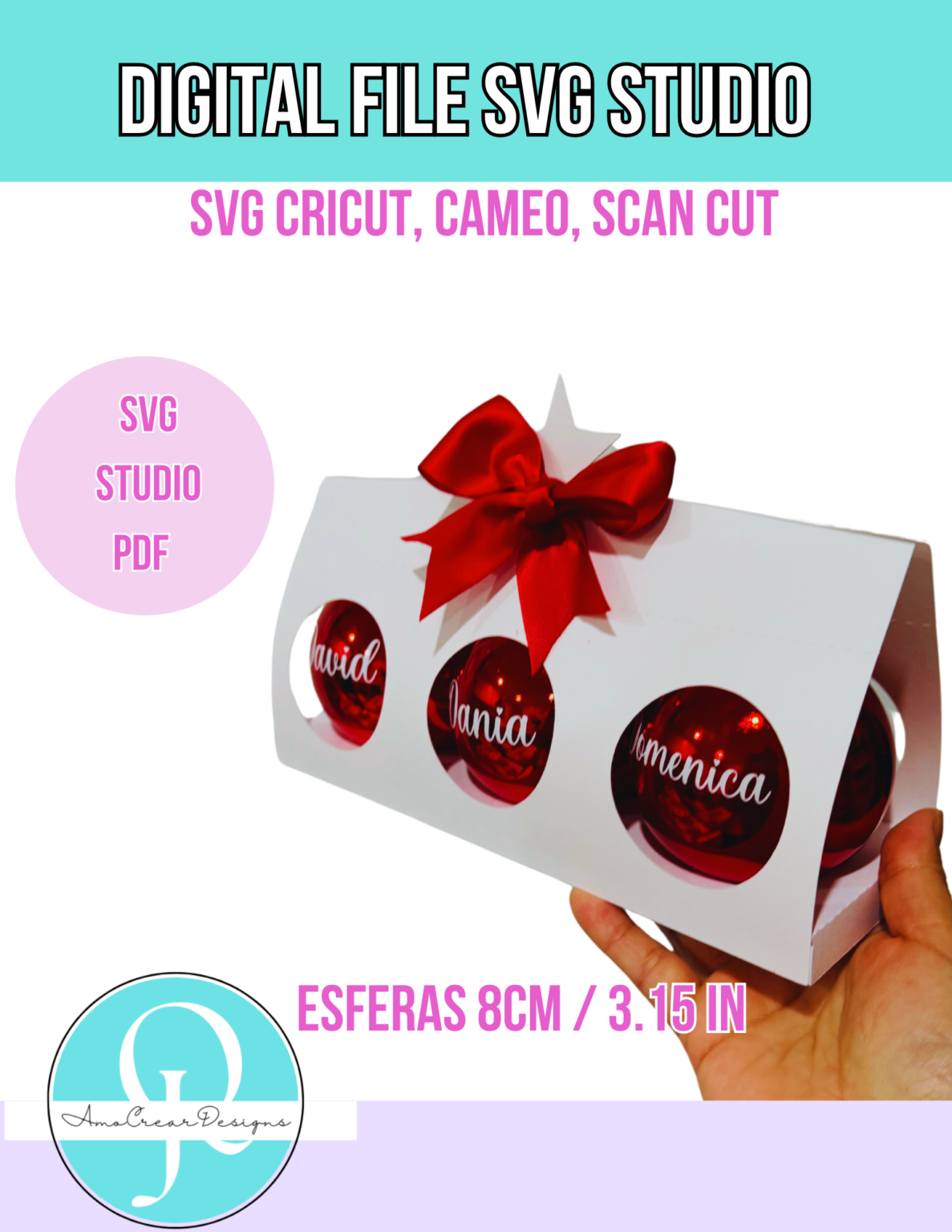 EMPAQUE 3 ESFERAS / SVG / PDF / STUDIO / CHRISTMAS / DIGITAL FILE ...